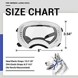 NAMSAN Clear Dog Goggles Medium Large Dog Sport Sunglasses UV Protection Soft Pet Goggles Deep Eyecups Fog/Windproof Outdoor Eyewear for Medium-Large Dogs, White