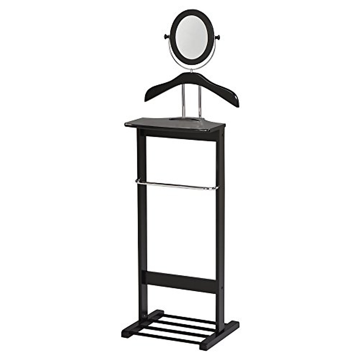 Kings Brand Furniture - Millett Wood Wardrobe Suit Valet Stand, Clothes Rack, Contour Hanger, Trouser Shoe Rack - Black/Chrome
