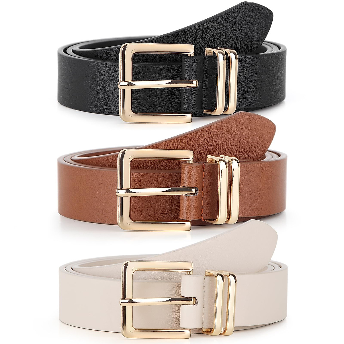 UnFader Pack 3 Women Belts for Jeans Pants, Fashion Gold Buckle Leather Belts