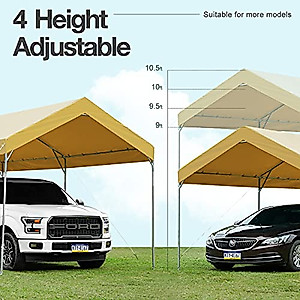 FINFREE 10 x 20 ft Heavy Duty Carport with 4 Sandbags, Car Canopy for Auto, Boat & Market Stall, Adjustable Height from 9.5 ft to 11 ft,Beige