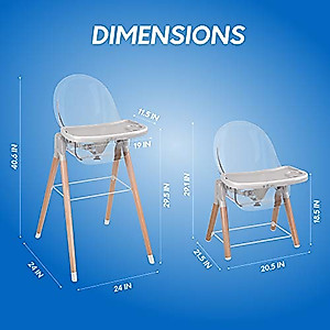 Children of Design 6 in 1 Deluxe Wooden High Chair for Babies & Toddlers, Modern Safe & Compact Baby Highchair, Easy to Clean, Removable Tray, Easy to Assemble, 6 Options 3 Seat Positions 2 Heights
