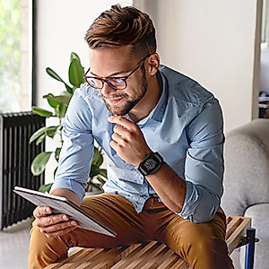 OUHENG Compatible with Apple Watch Band 45mm 44mm 42mm with Case, Men Rugged Sport Military TPU with Metal Pieces Strap with Bumper Cover for iWatch Series SE2 SE 9 8 7 6 5 4 3 2 1, Matte Black