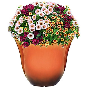 Classic Home and Garden Indoor/Outdoor Round Honeysuckle Resin Flower Pot Planter, Tequila Sunrise, 15" (Pack of 3)