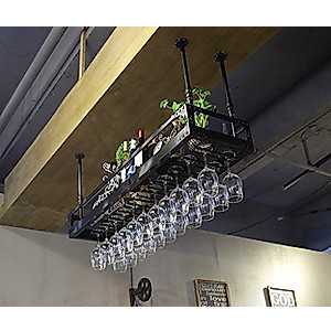 Stylish Simplicity Bar Ceiling Wallmounted Display Stand Wine Glass Rack Loft Metal Iron Storage Rack Home Display Shelf for Restaurant,Kitchen, PIBM, Black, 100×35cm