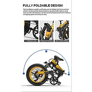 Bezior Electric Bike XF200 for Adults, Foldable 20" x 4.0 Fat Tire Electric Bicycle, 1000w Motor 48V 15Ah Removable Lithium Battery (Black & Yellow)