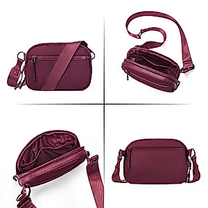 WESTBRONCO Small Crossbody Bags for Women Nylon with Adjustable Strap, Mini Crossbody Purse, Fahion Shoulder Bag for Traveling Workout Wine Red
