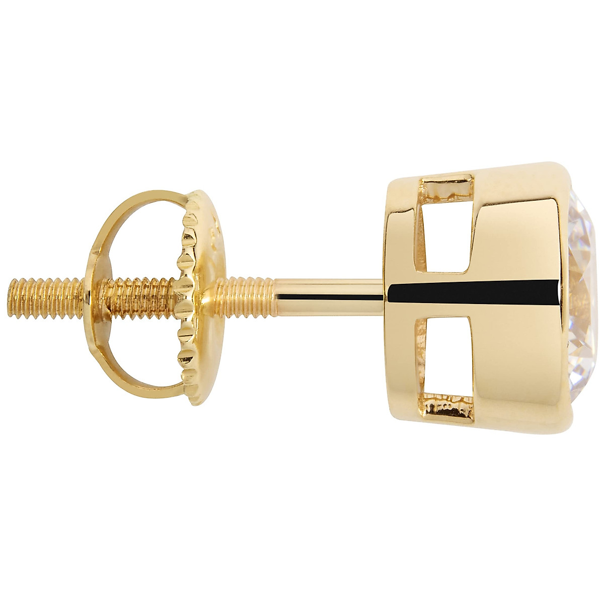 Everyday Elegance 14K Solid Yellow Gold Round Cut Cubic Zirconia Stud Earrings 2.0 CTW Bezel Set Screw Back Posts With Gift Box