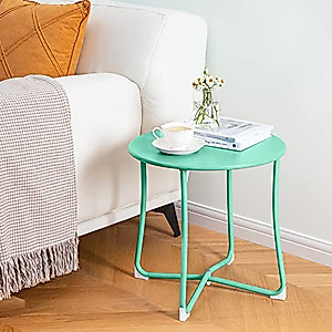 Amagabeli Metal Patio Side Table 18” x 18” Heavy Duty Weather Resistant Anti-Rust Outdoor End Table Small Steel Round Coffee Table Porch Table Snack Table for Balcony Garden Yard Lawn, Mint Green