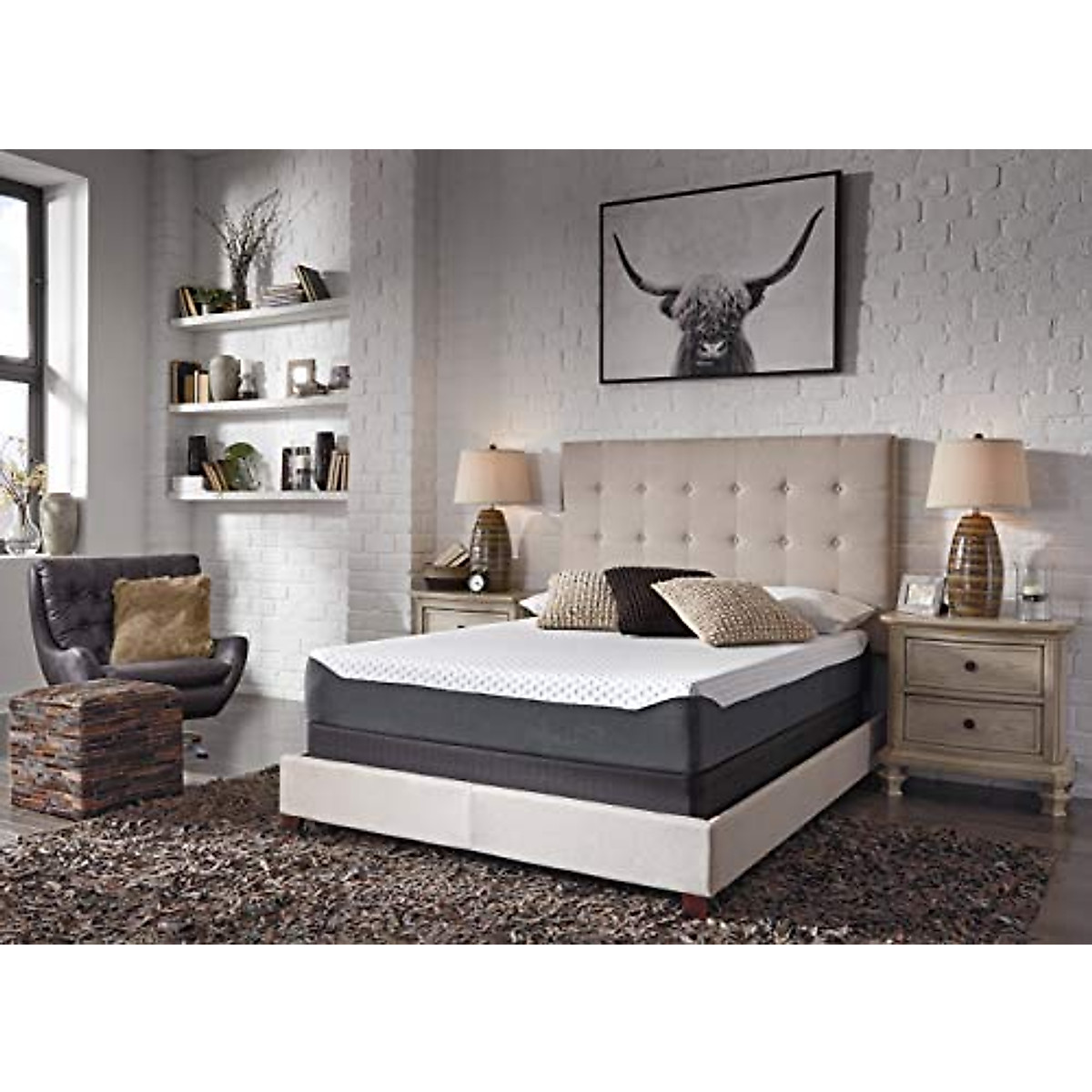 Signature Design by Ashley Full Size Chime Elite 10 Inch Plush Green Tea & Charcoal Gel Memory Foam Mattress with Micro Cool Cover, Full Size