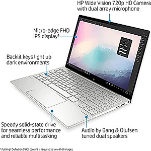 HP Envy 13.3" FHD Notebook Laptop, Quad Core Intel Core i5-1135G7, 8GB DDR4 RAM, 256GB PCIE SSD, Intel Iris Xe Graphics, Bluetooth, Backlit Keyboard, Fingerprint, HDMI Cable, Windows 10 Home, Silver