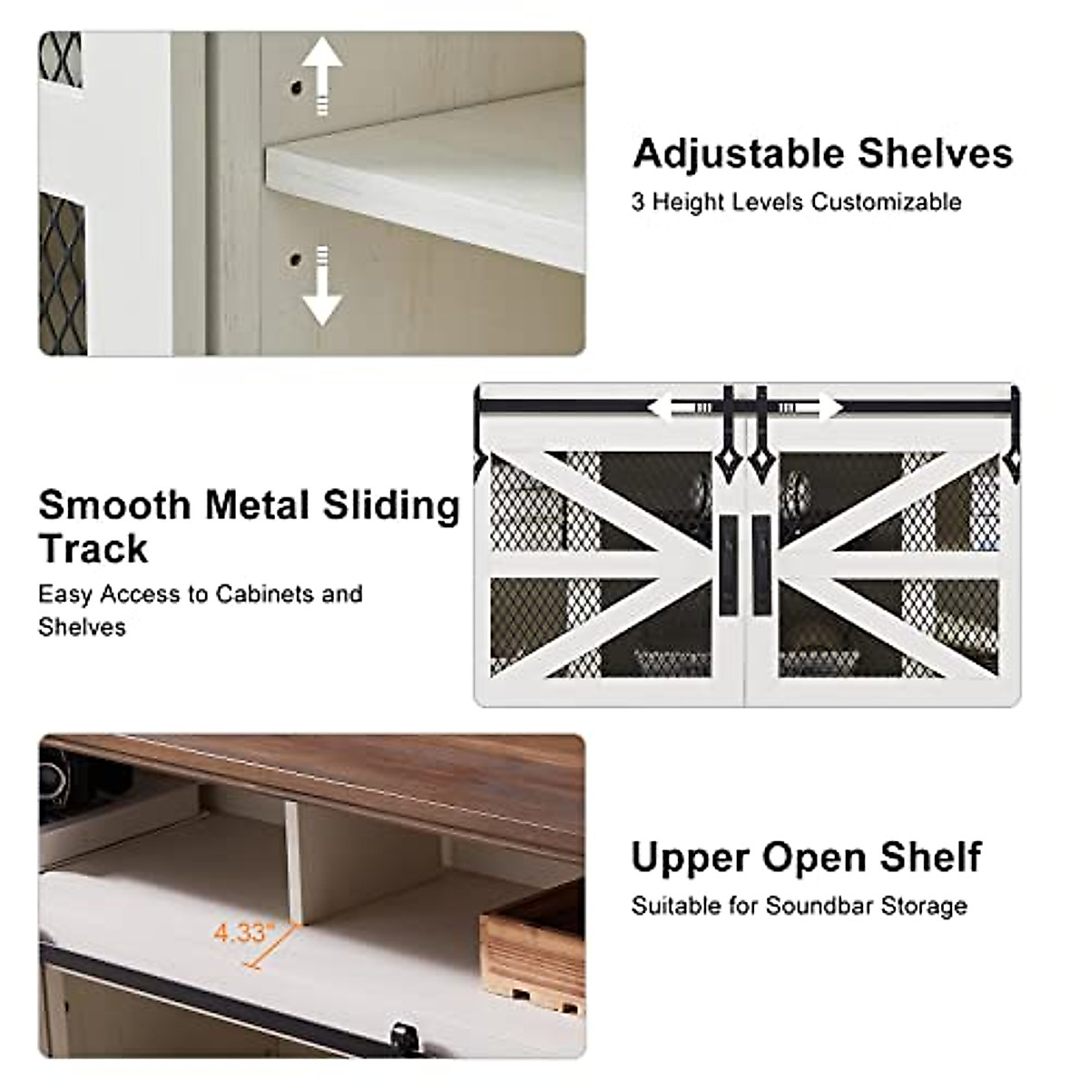 OKD Farmhouse TV Stand for 65+ Inch TV, Industrial & Farmhouse Media Entertainment Center w/Sliding Barn Door, Rustic TV Console Cabinet w/Adjustable Shelves for Living Room, Antique White