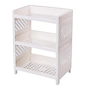 XINGWANG Three-Layer Desktop Storage Rack, Foldable Office Stationery Storage Rack,Kitchen Seasoning Storage Rack, Bathroom Cosmetic Storage Rack (White, 3-Layer)