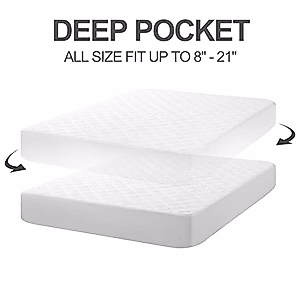 REMOCA HOME Full Size Waterproof Mattress Pad Protector Cover, Quilted Mattress Pad, Deep Pocket Fits Up to 21", Soft and Comfortable, Breathable and Noiseless (Full, White)