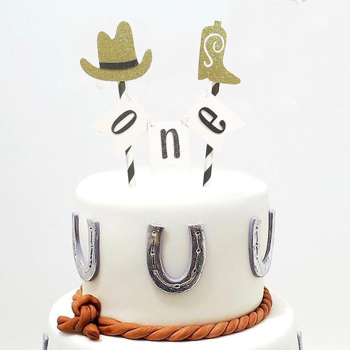 Western Cowboy Theme Birthday Cake Topper - Cowboy Party Supplies For Kids - Glitter Cowboy Hat 1st Birthday Cake Topper - Cowboy Baby Shower Cake Decor - Cowgirl Theme Cake Decorations - Wild West