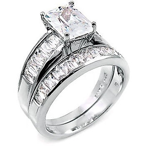 Sterling Silver Cubic Zirconia CZ Wedding Engagement Ring Set Sz 6