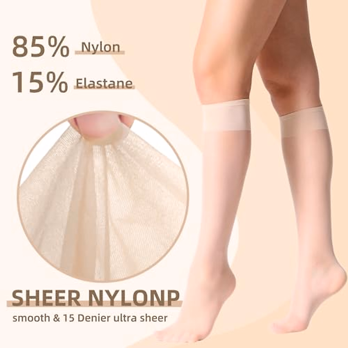 MANZI 12 Pairs Lady's Sheer Knee High Stockings, 12 Pairs Nude