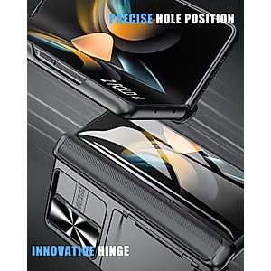 Vihibii for Samsung Galaxy Z Fold 4 5G Case with Card Holder & Sliding Camera Lens Cover, Built-in Hinge Protaction & Screen Protector & Kickstand, Case for Samsung Galaxy Z Fold 4 5G 2022 (Black)