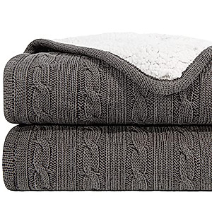 NTBAY Cotton Oversize Cable Knit Sherpa Twin Blanket for Couch (60"x80"), Soft Warm Fleece Knitted Throw for Bed, Sofa, Chair - Extra Cozy, Machine Washable, Comfortable Home Decor, Grey