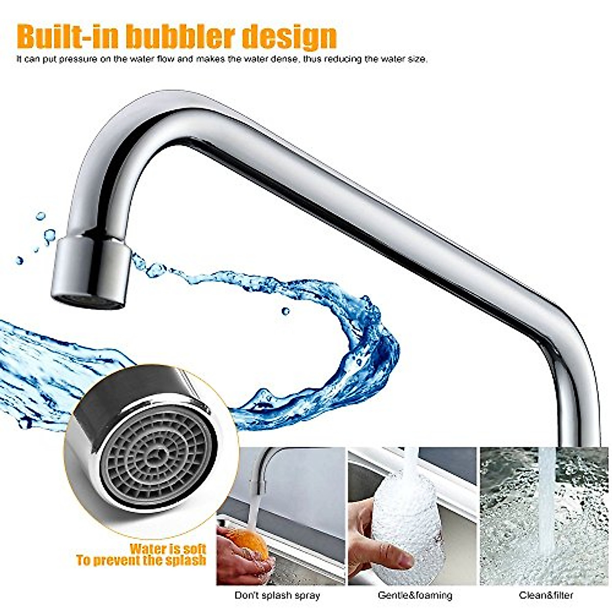 JZBRAIN Commercial Sink Faucet with Sprayer 21" Height 8 Inch Center Solid Brass Construction & Polished Chrome Wall Mount Commercial Kitchen Faucet with 8" Swing Spout for 1 or 2 Compartment Sink