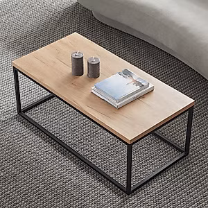 CENSI 40-Inch Natural Oak Coffee Table for Living Room, Rectangle, Mid-Century Modern, Extra Thick Top, Wood and Metal (Natural Oak)