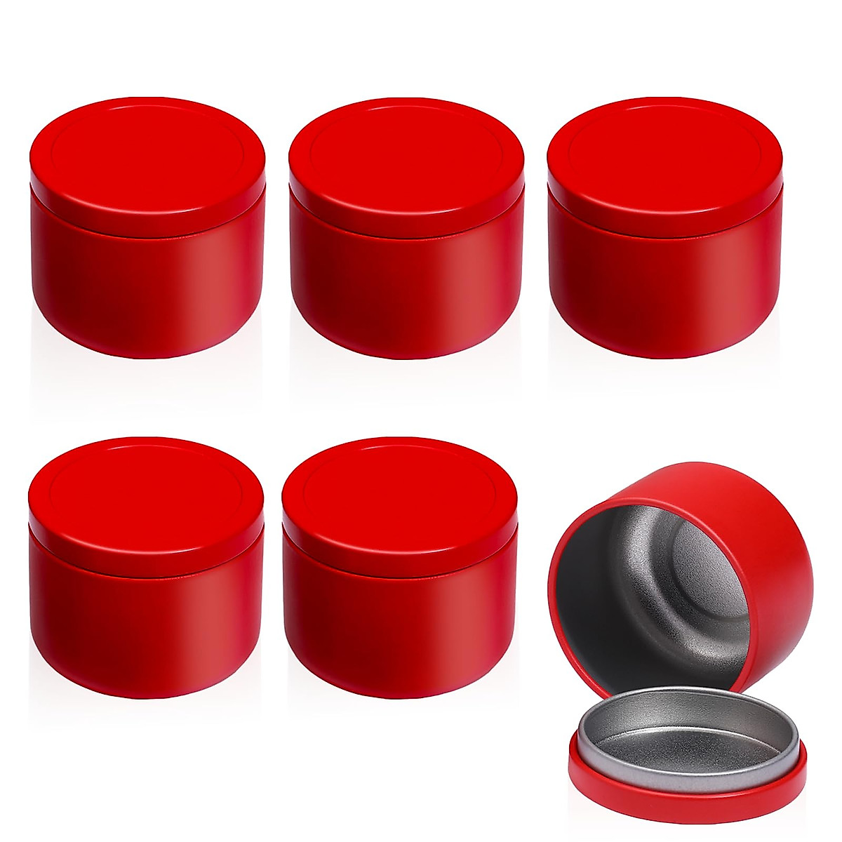 YASUOA 6 Pack Tea Jars Iron Jar Can for Loose Leaf Tinplate Storage Containers with Lids Mini Portable Box Candle Making Sealed Tins for Coffee Bean Sugar Candy Chocolate Spices Red