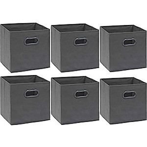 6 Pack - SimpleHouseware Foldable Cube Storage Bin with Handle, Dark Grey