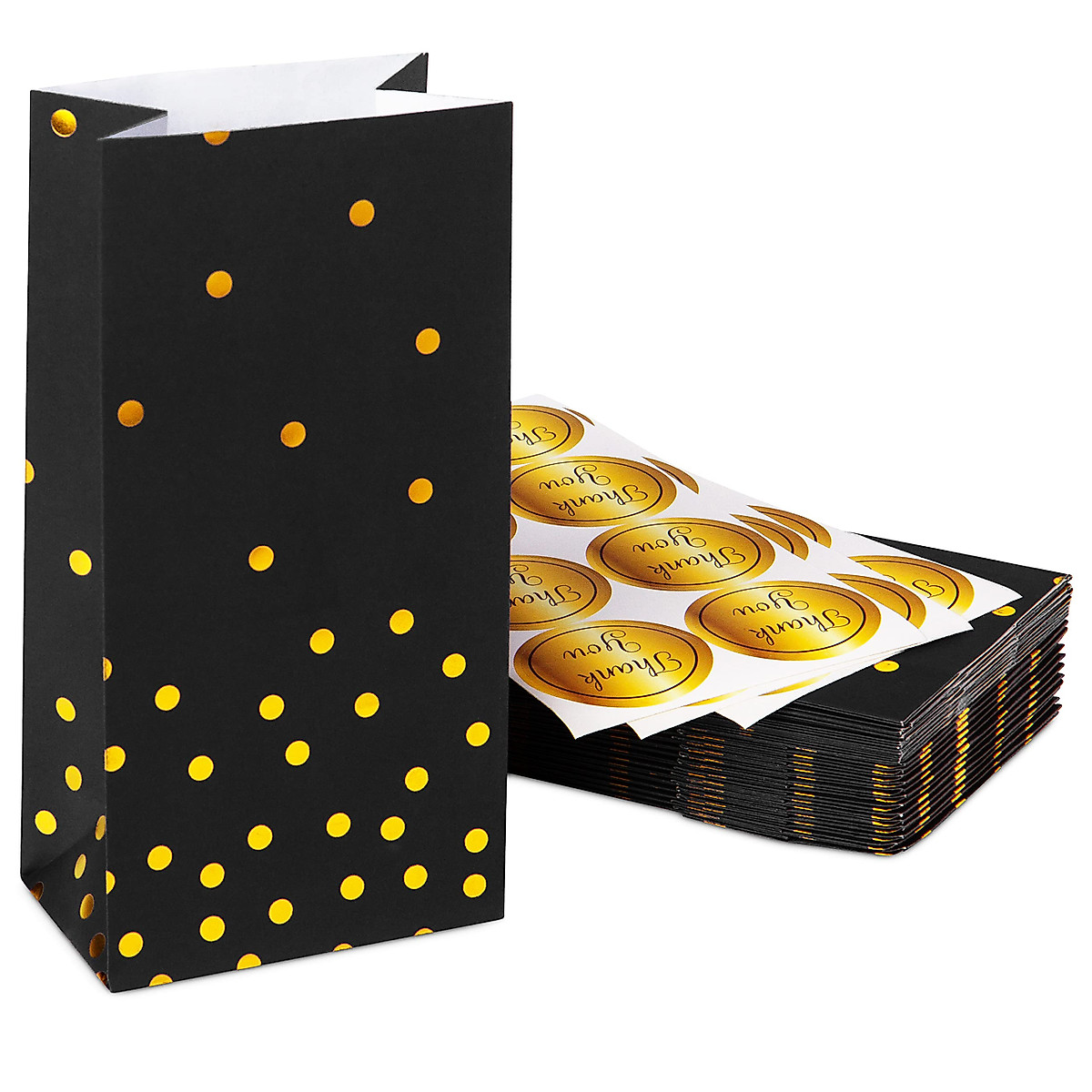 ROYAL BLUEBONNET Pink and Gold Confetti Gift Bags -Set of 24- Pink Paper Goodie Bags and Stickers – Baby Shower Favor Bags, Pink and Gold Party Decorations, Pink Party Supplies, Pink Candy Bags