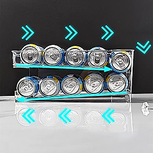 DAOGUAN Soda Can Organizer PET Double-Layer Automatic Roll-Off Refrigerator Organizer Bins with Handle for Fridge Freezer Cabinets Countertop, Clear, 13.6inch*5.31inch*6.02inch (VXORWB44GG2R04MP12A)