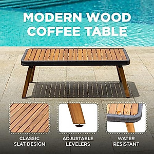 Idzo Serene Patio Conversation Sets, 800lbs Capacity FSC Certified Acacia Wood Outdoor Furniture with 3.9in Thick Soft Cushions, 4 Pieces Modern Rope_Cream Opal
