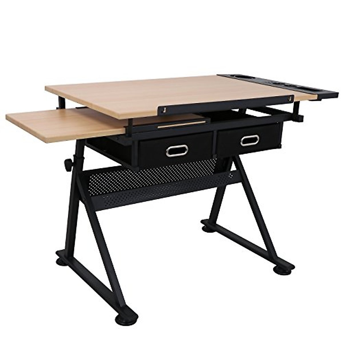 Smartxchoices Drafting Table Drawing Desk Reclining Tiltable Tabletop Bundle Set with Stool and 2 Storage Drawers Art Writing Reading Workstation for Office and Home