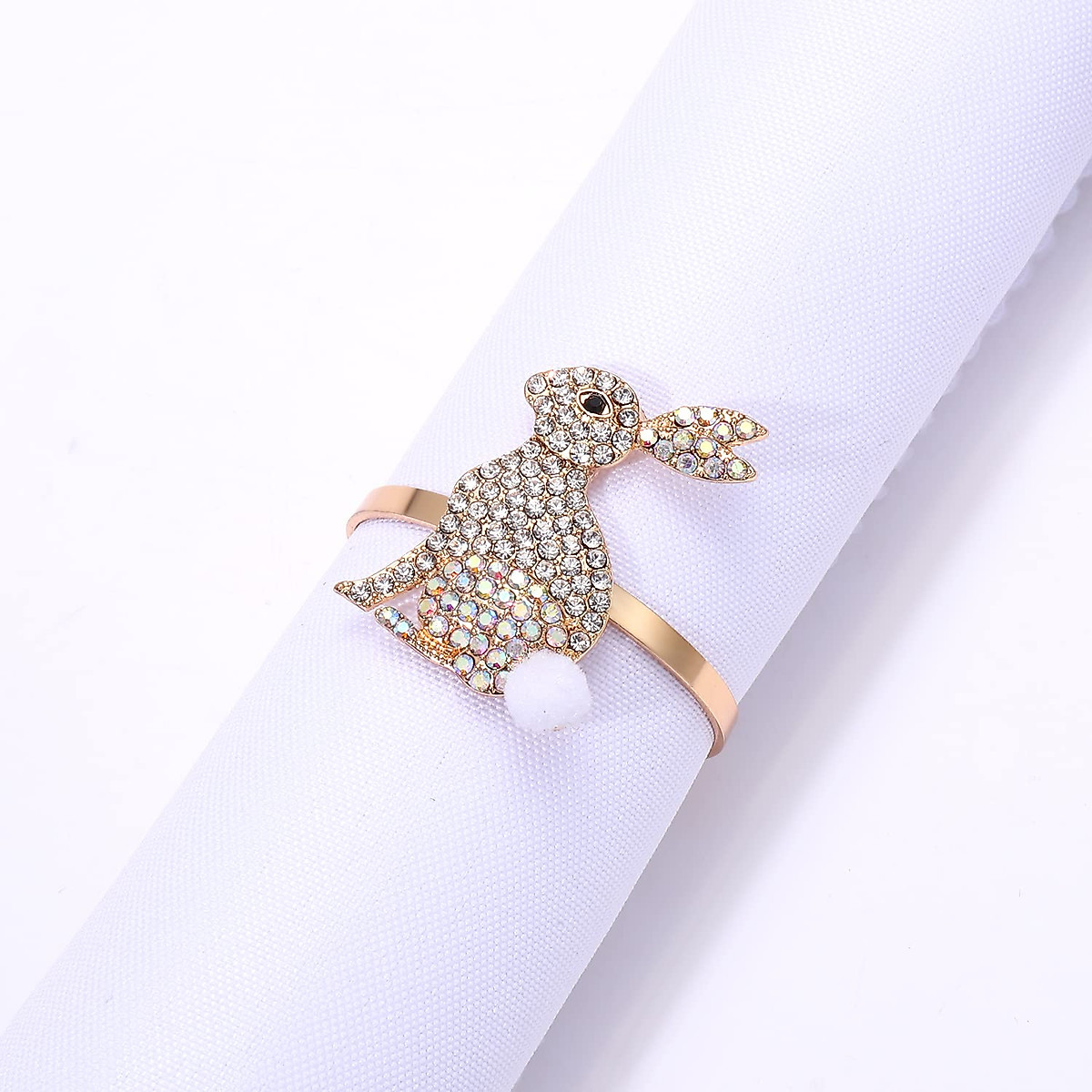 8PCS Easter Napkin Rings, Rhinestone Easter Bunny Napkin Holder Rings for Table Decor Cute Rabbit Carrot Napkin Ring for Spring Party Banquet (8PCS Rhinestone Rabbit)