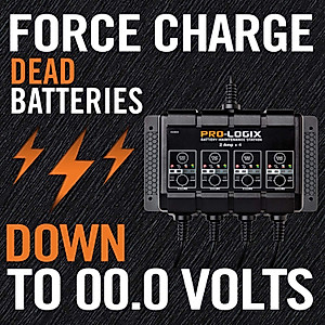 Clore Automotive PL4020, Pro-Logix 4-Bank, 8-Amp (2-Amp Per Bank) Fully Automatic Smart Charger, 12V Battery Charger, Battery Maintainer, Desulfator with Temperature Compensation, Black