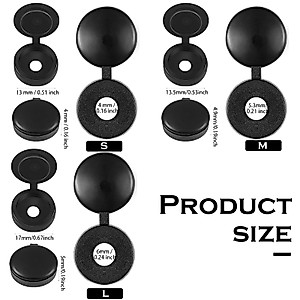 Hotop 100 Pieces Hinged Screw Cover Caps Plastic Shutter Screw Caps Fold Screw Snap Covers Washer Flip Tops (Black,Small)
