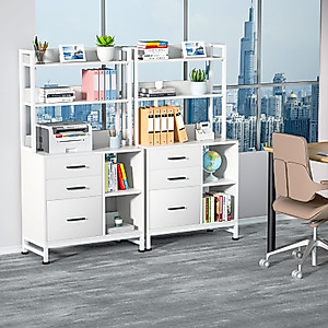 Pipleo 3-Drawer File Cabinet, Vertical Filing Cabinets for Home Office Organization, Stylish Office Shelves and Bookshelf with Drawers - A4 and Letter Size Compatible (White)
