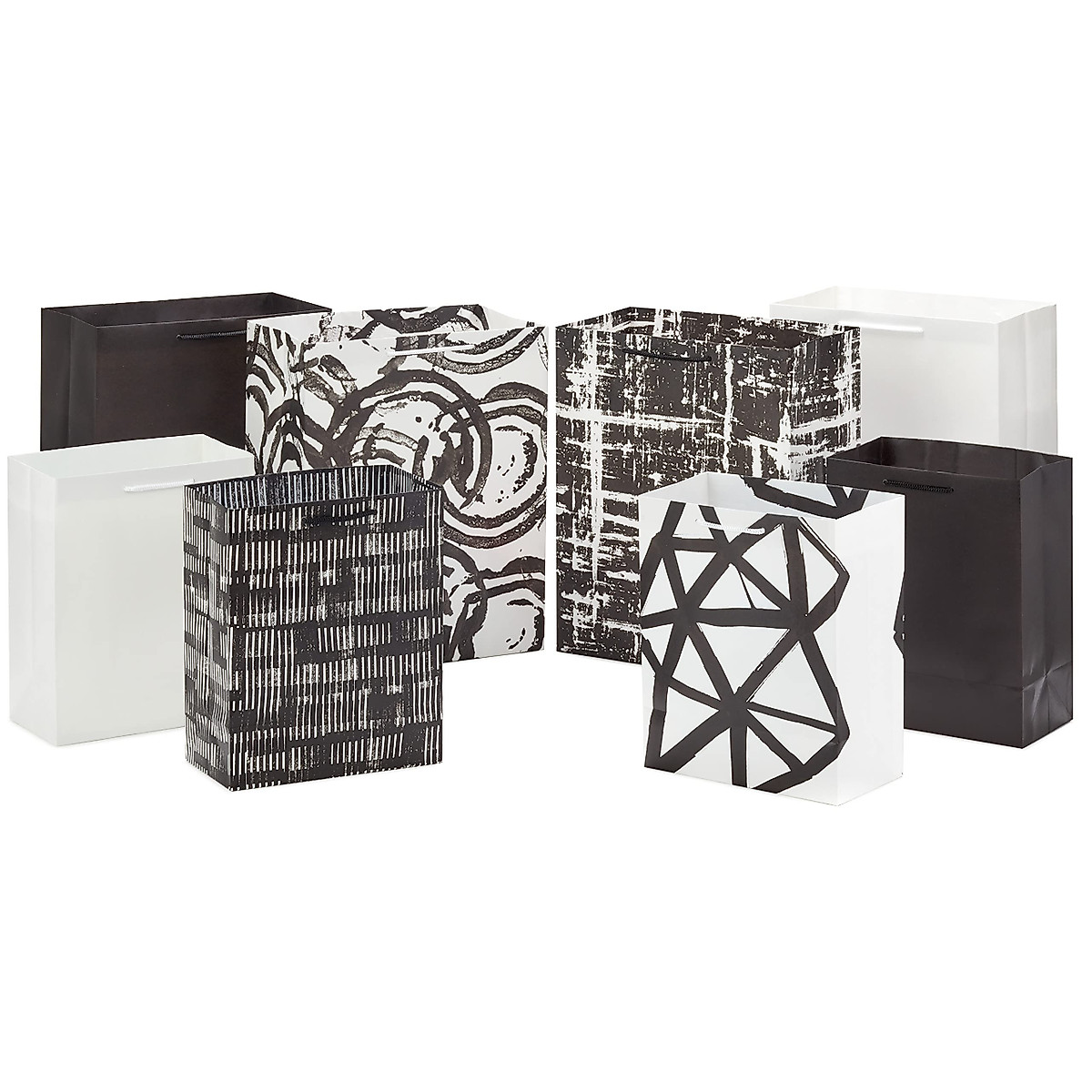Hallmark Assorted Black and White Gift Bags (8 Bags: 4 Medium 9", 4 Large 13") for Weddings, Graduations, Retirements, Valentine's Day, Halloween