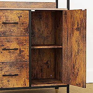 Furnulem Industrial Storage Cabinet with 3 Drawers and Door,2 Tiers Shelves Wood Floor Cabinet with Sturdy Frame for Bathroom,Entryway,Office,Kitchen