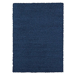Sweethome Stores Cozy Collection Plush Luxurious Solid Navy Solid Design (5' X 7') Shag Living Room & Bedroom Area Rug