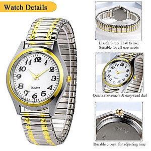 JewelryWe Mens Ultra Thin Easy Reader Watch with Elastic Strap Golden-Silver Watch