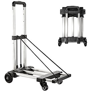 KEDSUM Foldable Hand Truck, 350 lbs Stainless Steel Folding Luggage Cart, Portable Dolly Cart for Moving, Solid Platform Hand Cart with Elastic Ropes, Collapsible Luggage Cart with Wheels for Moving