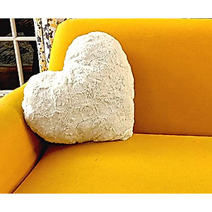 DaDalogy Bedding Luxury Dreamy White Faux Fur Heart Pillow - Lovely Valentine Gift Throw Cushion with Sewn Insert - Cute Romantic Soft Sherpa Backside | Upgraded- 16” x 14”