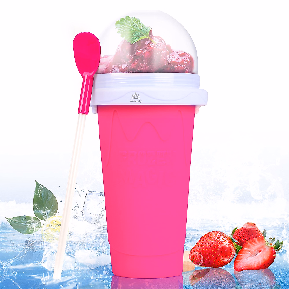 Ansamly Slushy Maker Cup,TIK TOK Magic Quick Frozen Smoothies Cups,Ice Cream Maker Cup with Travel Easy-carry,Slushies and Homemade Milk shake in Minutes,Pink
