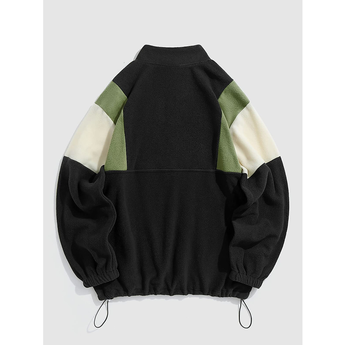 ZAFUL Men's Fluffy Polar Fleece Sweatshirt NEW YORK Embroidery Colorblock Half Zip Unisex Hoodie Black M