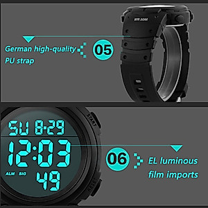 SKMEI Mens Digital Watches Waterproof LED Backlight Large Number Display Multifunction Sport Wristwatch