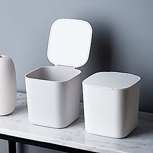 DOITOOL Organizer Round Kitchen Table Table Trash Can Mini Wastebasket Compost Bin Countertop Plastic Garbage Can with Press Type Lid for Bathroom Vanity Countertop White Portable Jewelry Small