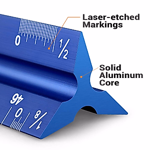 12" Architectural Scale Ruler Aluminum Architect Scale Triangular Scale Ruler for Architects, Draftsman, Students and Engineers, Blue