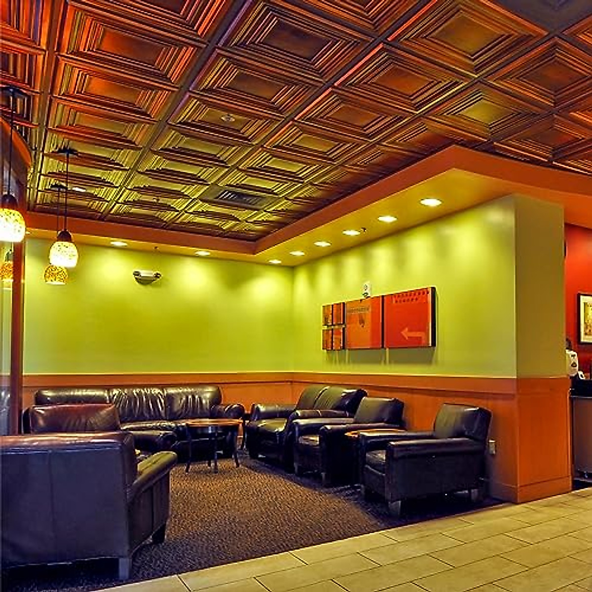 From Plain To Beautiful In Hours DCT05 Washington Square PVC 2' x 2' Lay-in or Glue-up Ceiling Tile (Covers / 200 sq.ft), Weathered Copper, 50 Piece