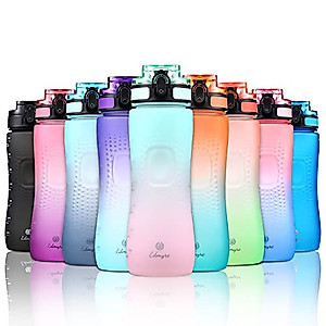 Edmyre 25 oz Pink Water Bottle for Girls, BPA Free Tritan Thick Motivational Water Bottle with Time Marker, Light Green/Pink Leak-proof Water Bottle