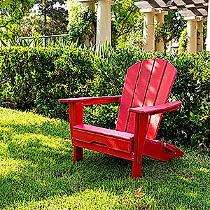 Resin TEAK Folding Adirondack Chair, Premium All Weather Outdoor Patio Furniture, 21 Inch Wide Seat, Up to 350 lbs, Foldable Outdoor Patio Chairs, New Heritage Collection (Red)