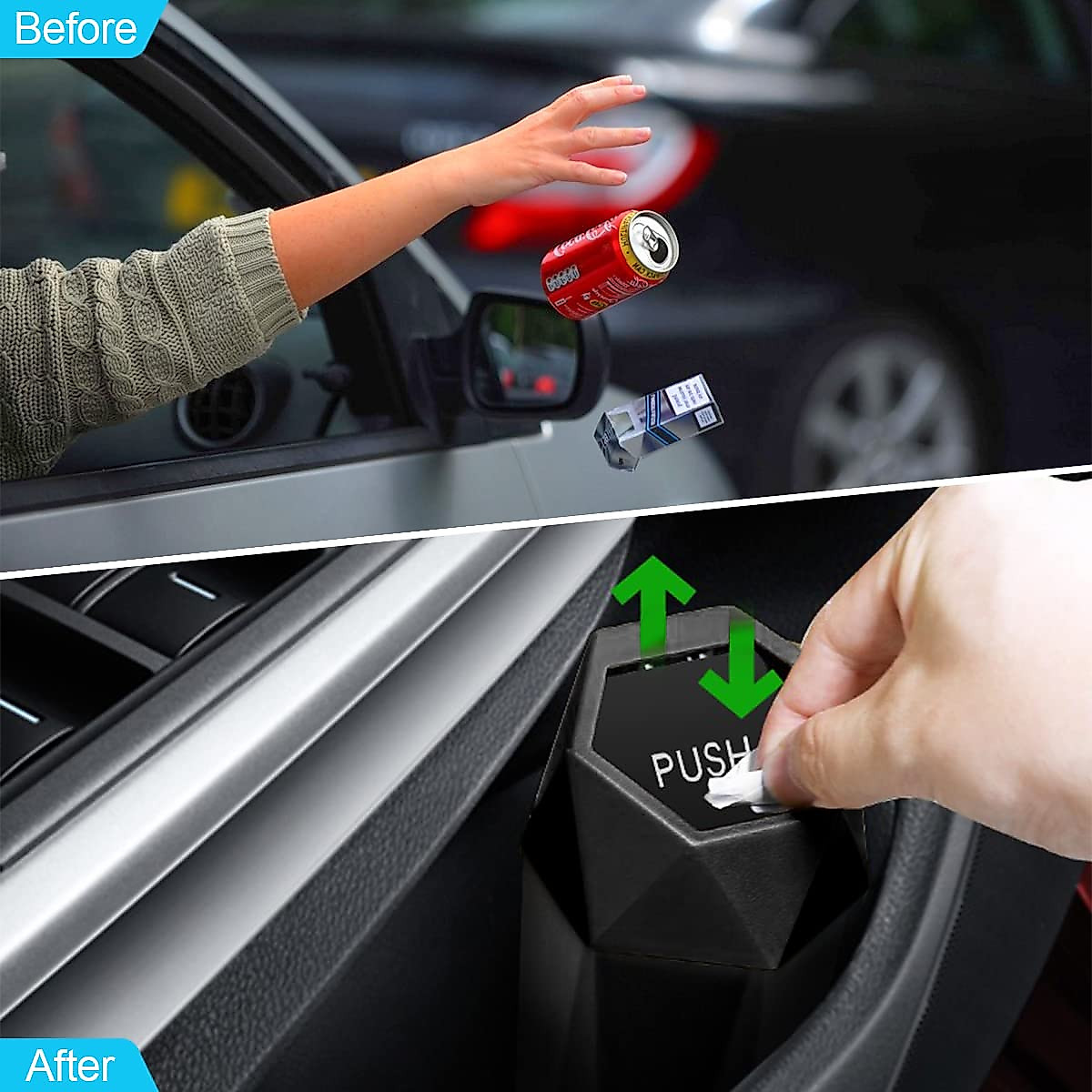 Car Trash Can with Lid, Mini Plastics Portable Auto Garbage Can, Small Leakproof Diamond Design Trash Dustbin, Waterproof Vehicle Rubbish Bins for Automotive Car, Home, Office, Kitchen (Black,1)