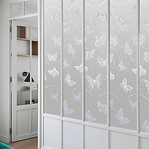 ColorfulHall Butterfly Frosted Glass Window Film Window Privacy Film,Bathroom Decor Privacy Window Film Day and Night Static Cling 90% UV Heat Blocking Window Clings(17.5X78.7 inch)